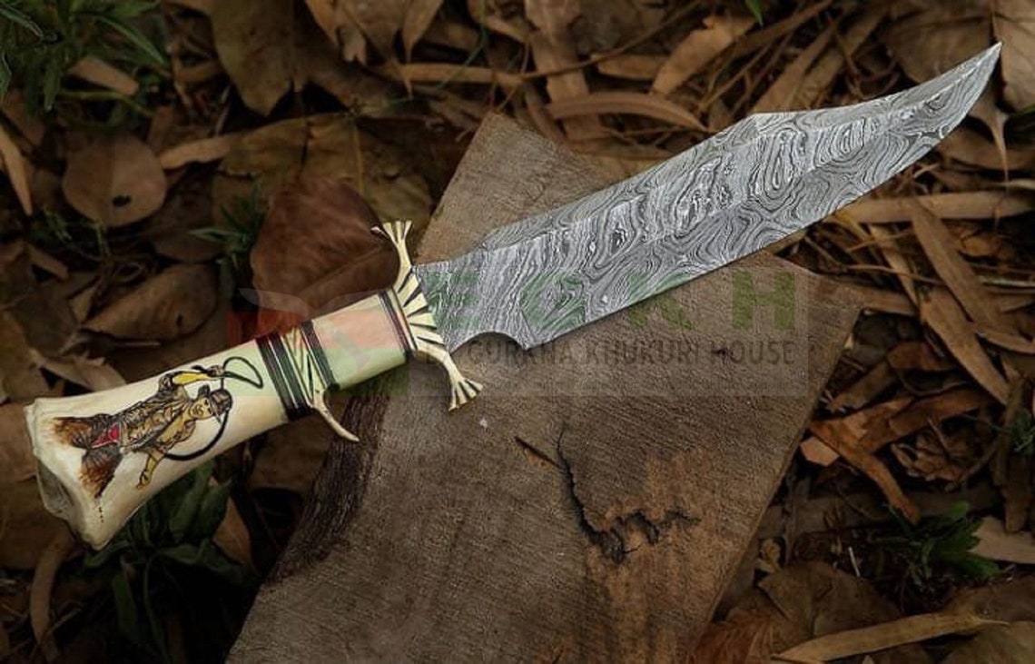 Damascus Hunting Knife Bone Handle