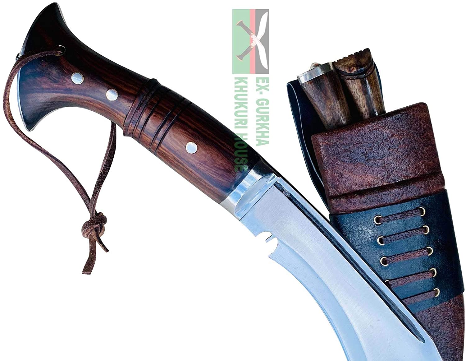 12" Carbon Steel Full Tang Blade Survival Khukuri with Rosewood Handle ...